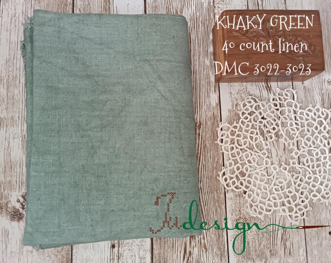 40 Count KHAKY GREEN Hand Dyed Linen for Cross Stitch, Hardanger ...
