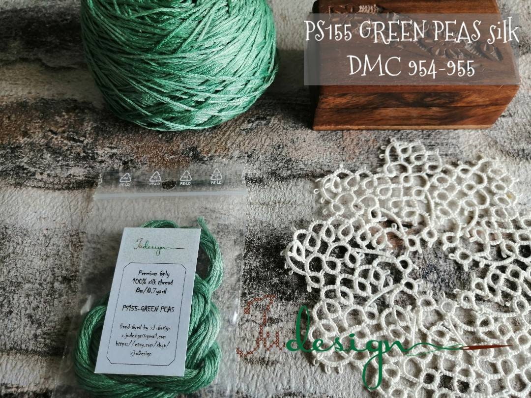 Hand Dyed Stranded Silk Premium Floss PS155 GREEN PEAS Hand Dyed Thread ...