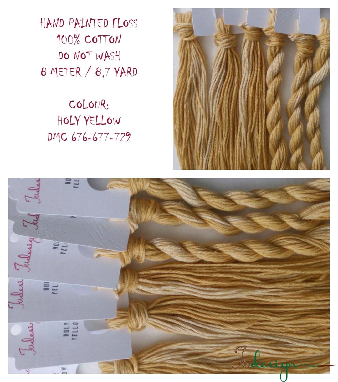 Hand Painted Matt Cotton Floss 'HOLY YELLOW' Hand Dyed Thread for ...