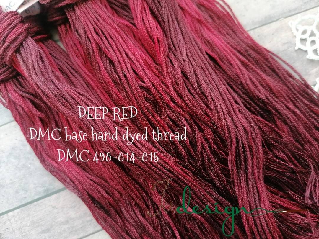 Hand Painted Cotton Floss DEEP RED Hand Dyed Thread for Embroidery ...