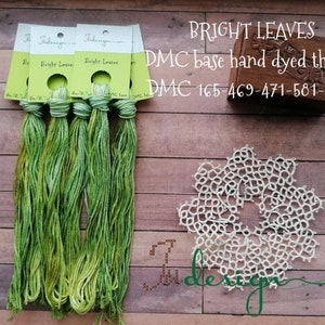Hand Painted Cotton Floss 'BRIGHT LEAVES' Hand Dyed Thread for ...