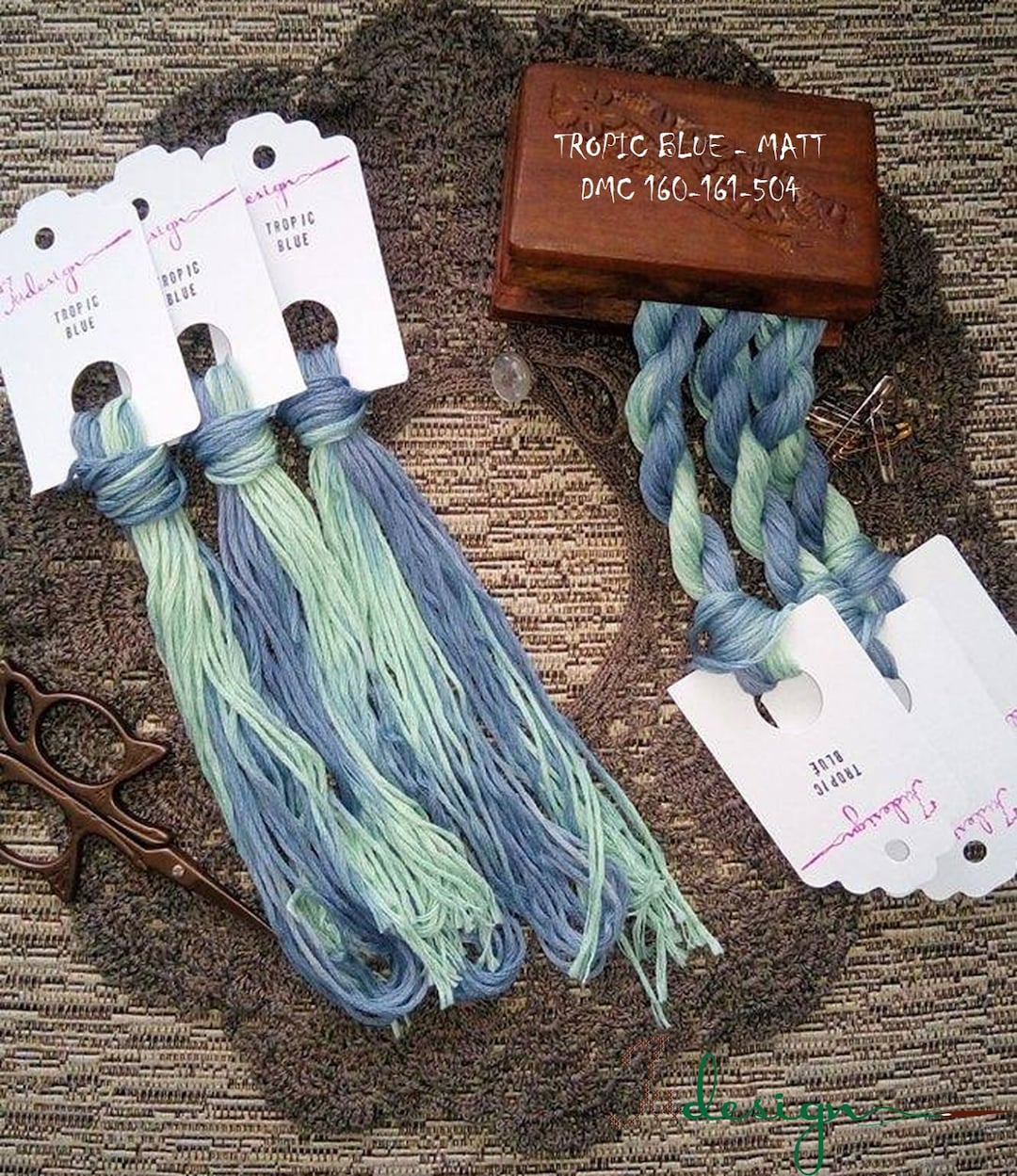 Hand Painted Matt Cotton Floss TROPIC BLUE Hand Dyed Thread for ...