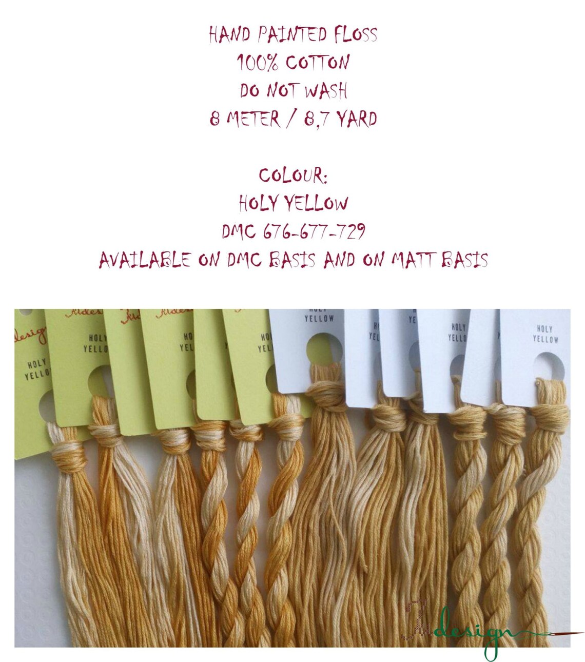 Hand Painted Matt Cotton Floss 'HOLY YELLOW' Hand Dyed Thread for ...