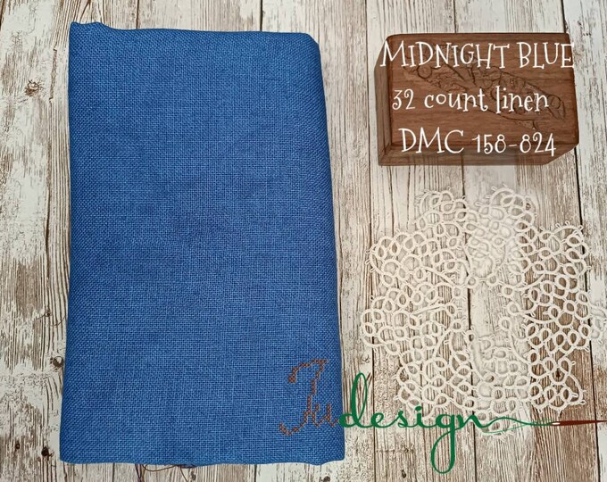 32 Count MIDNIGHT BLUE Hand Dyed Linen for Cross Stitch, Hardanger ...