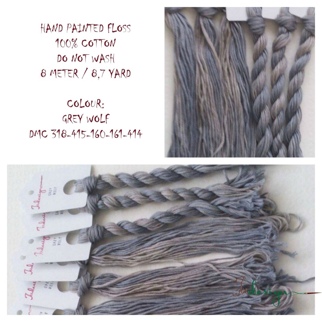 Hand Painted Matt Cotton Floss 'GREY WOLF' Hand Dyed Thread for ...