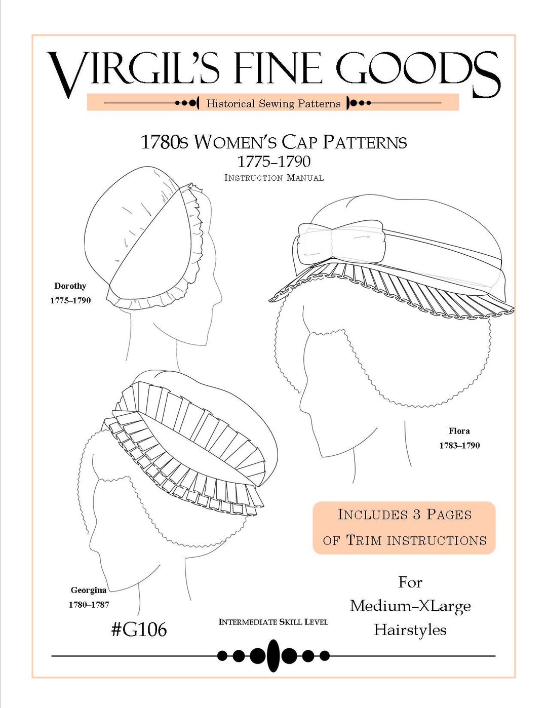1780s Caps Bundle | G106 | E-pattern | 18th Century Millinery | Hand ...