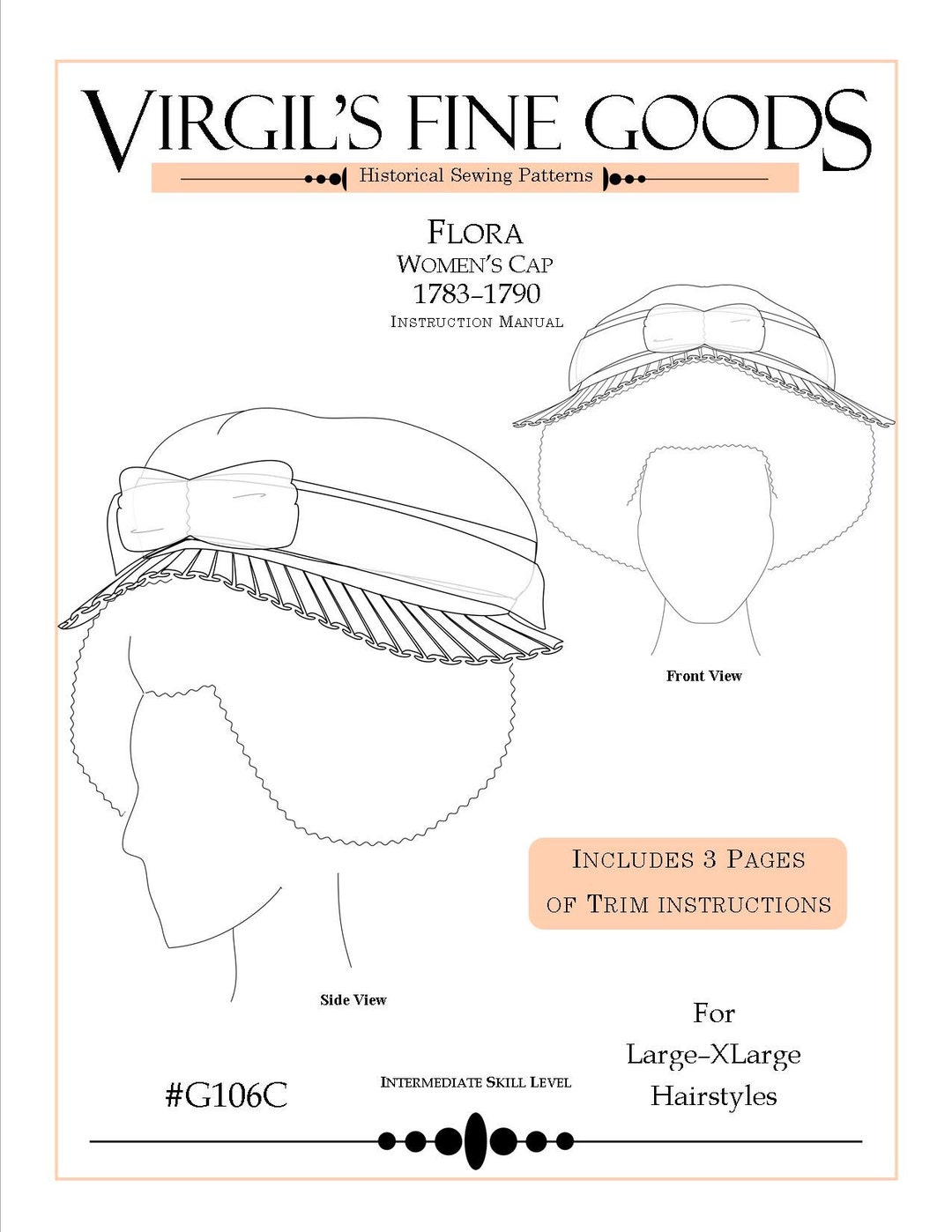 E-PATTERN "flora" Cap 1780s | G106C | 18th Century Millinery | Simple ...