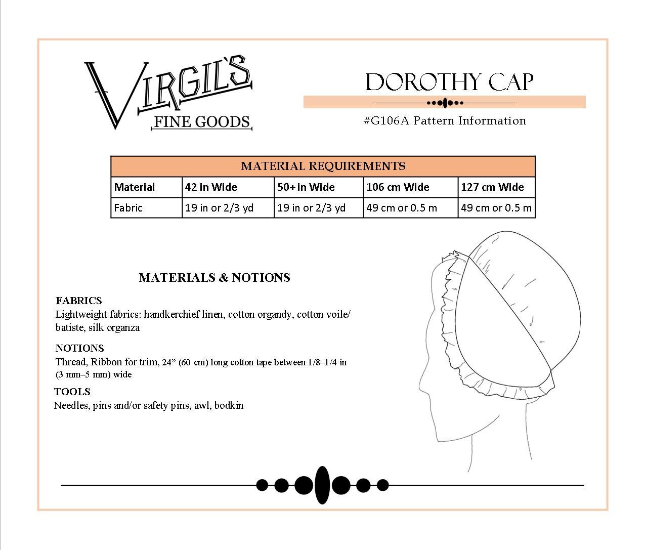 E-PATTERN "dorothy" Cap 1780s | G106A | 18th Century Millinery | Simple ...
