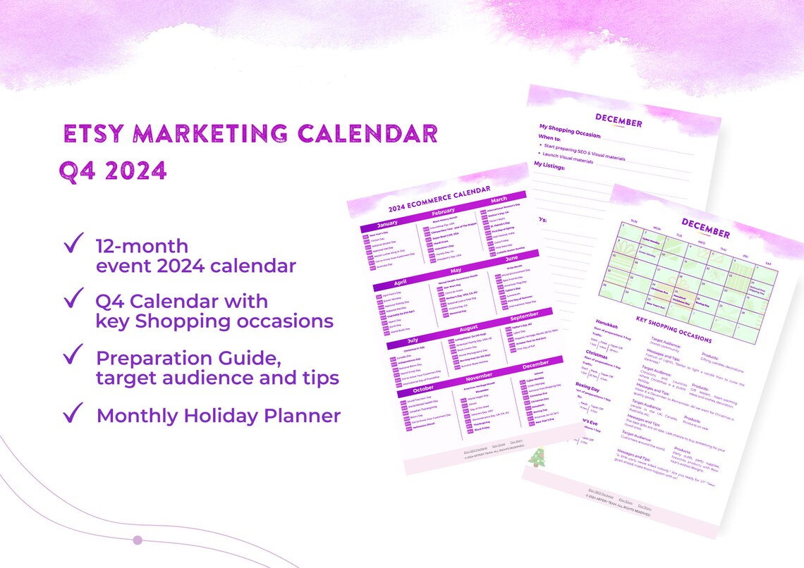 Etsy Marketing Calendar for Q4 2024 Oct, Nov, Dec Calendar Digital ...