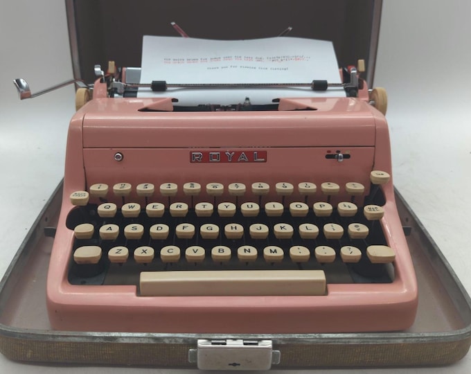 1957 Bubble Gum Pink Royal Quiet Deluxe Portable Manual Typewriter With ...