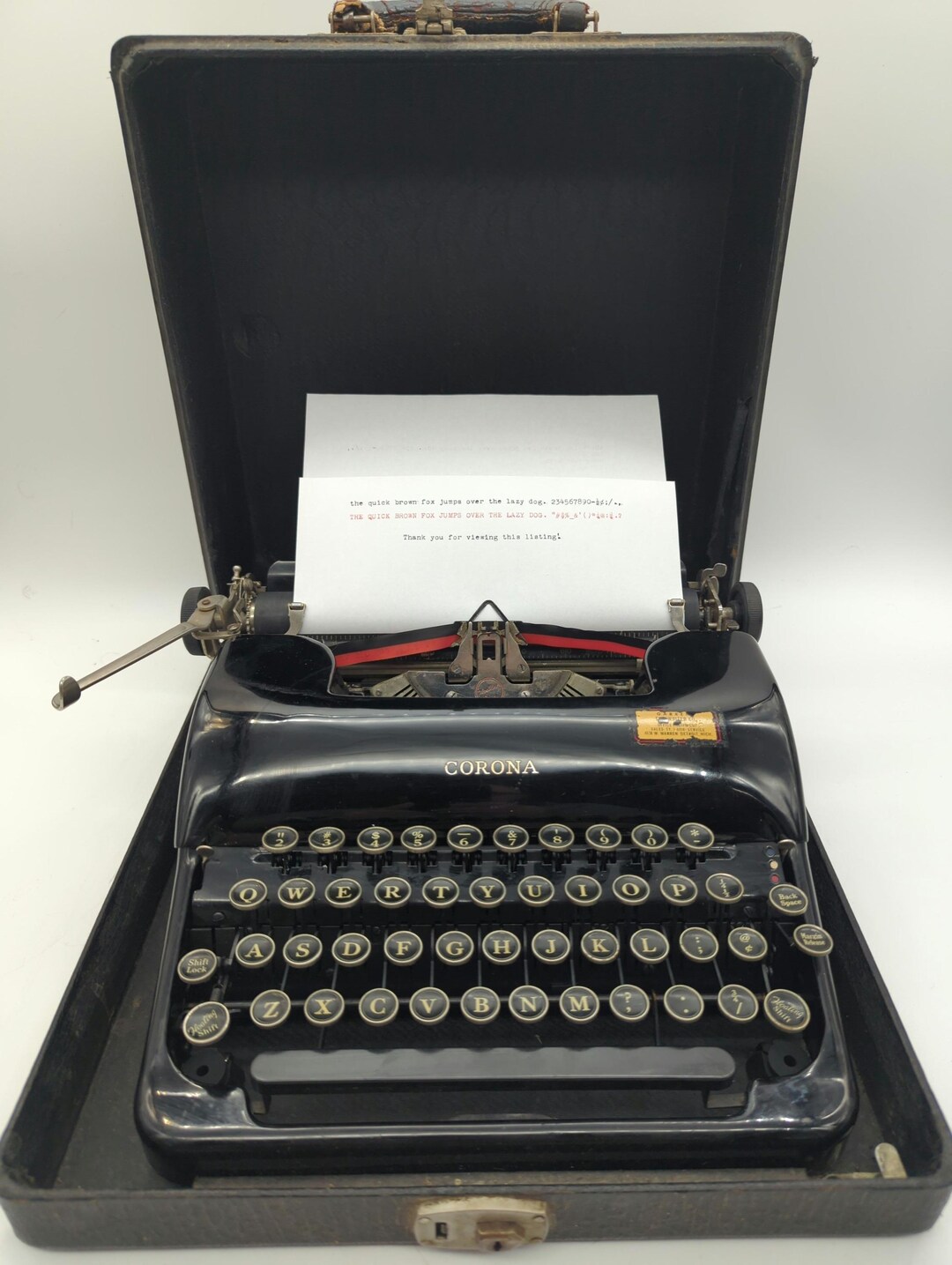 1938 Glossy Black Corona Standard Speedline Series 2C Portable ...