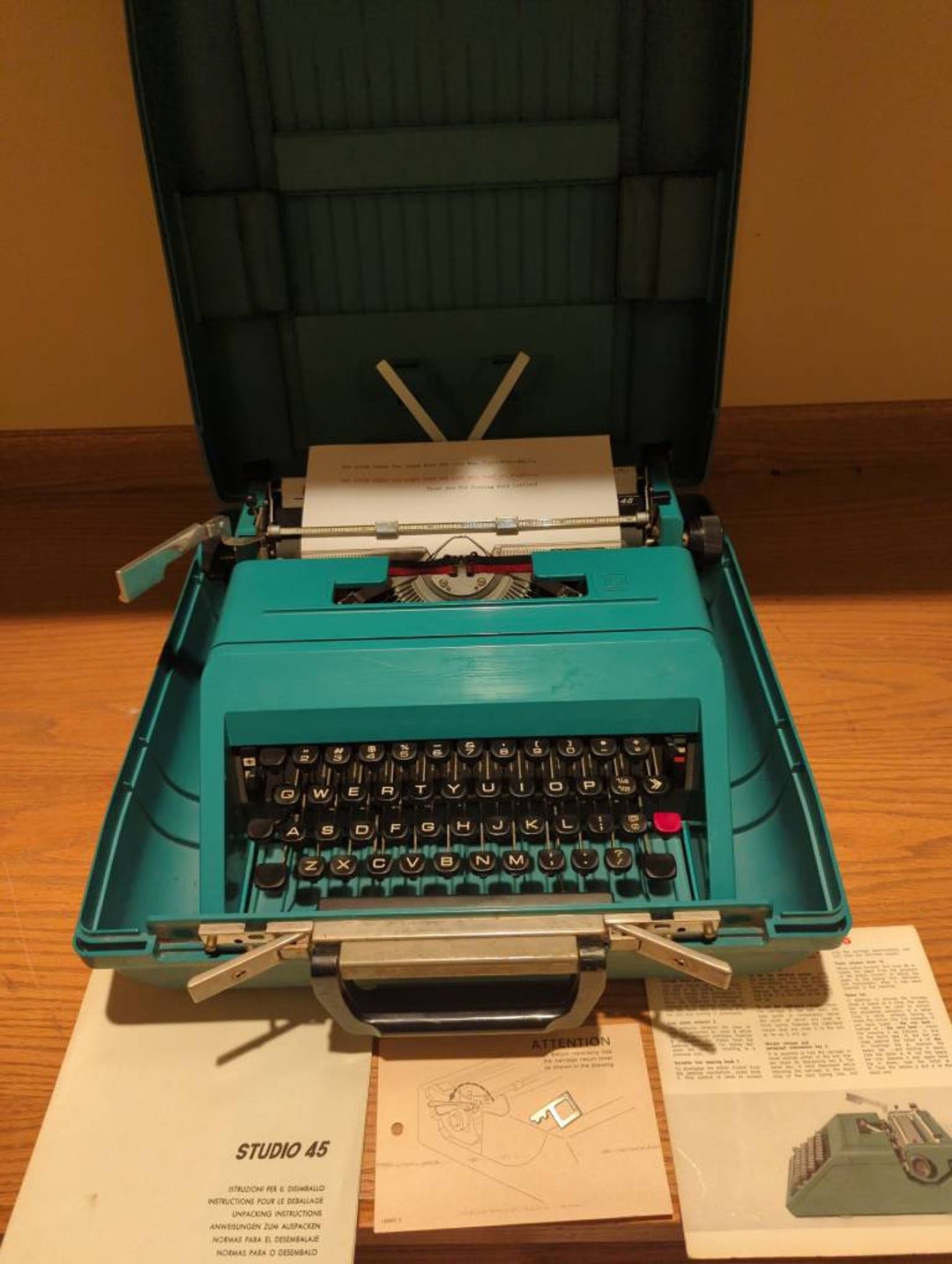 1969 Teal Olivetti Studio 45 Portable Typewriter With Owner's Manual ...