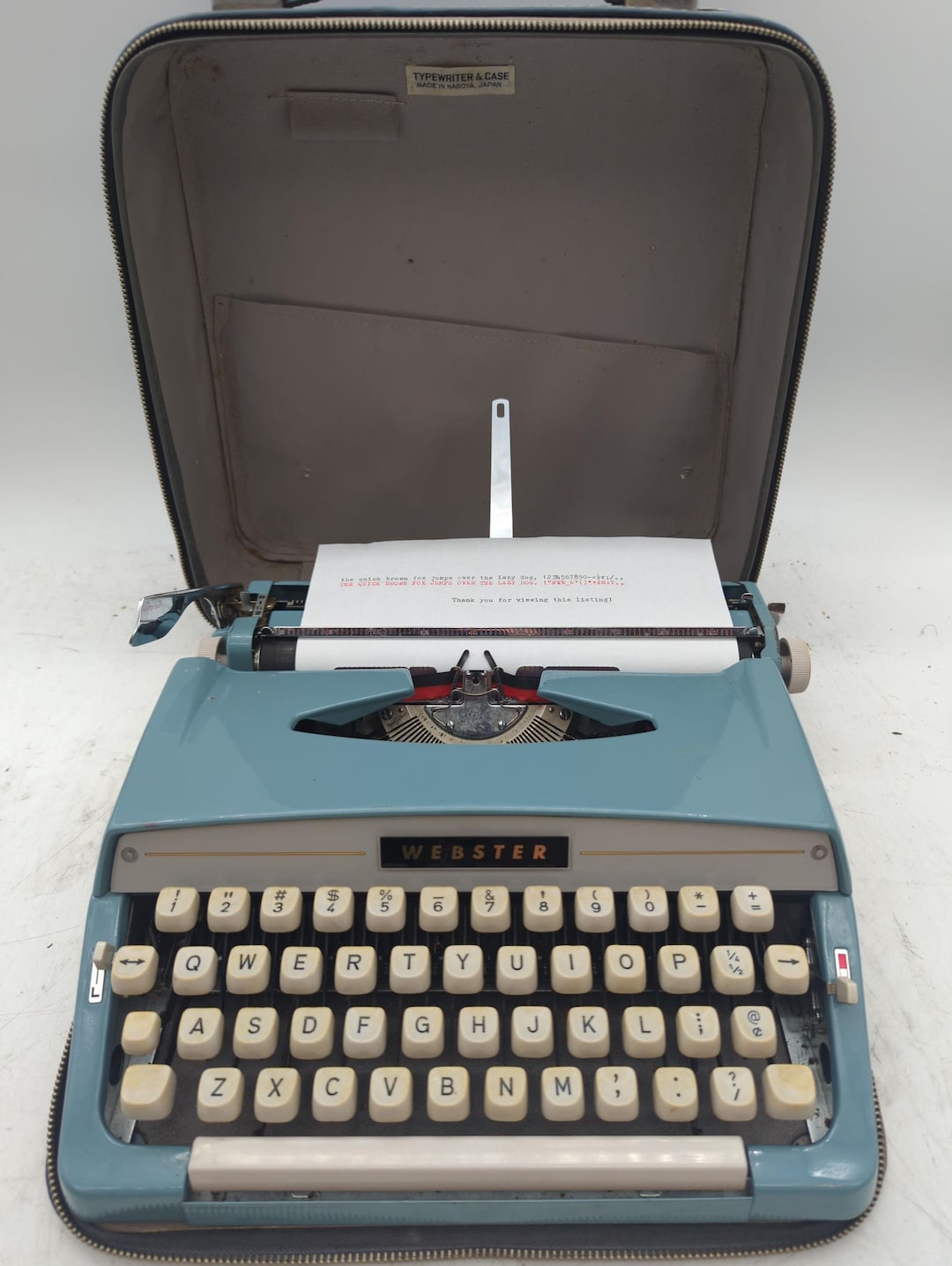 1964 Light Teal Webster Portable Manual Typewriter With Carrying Case ...