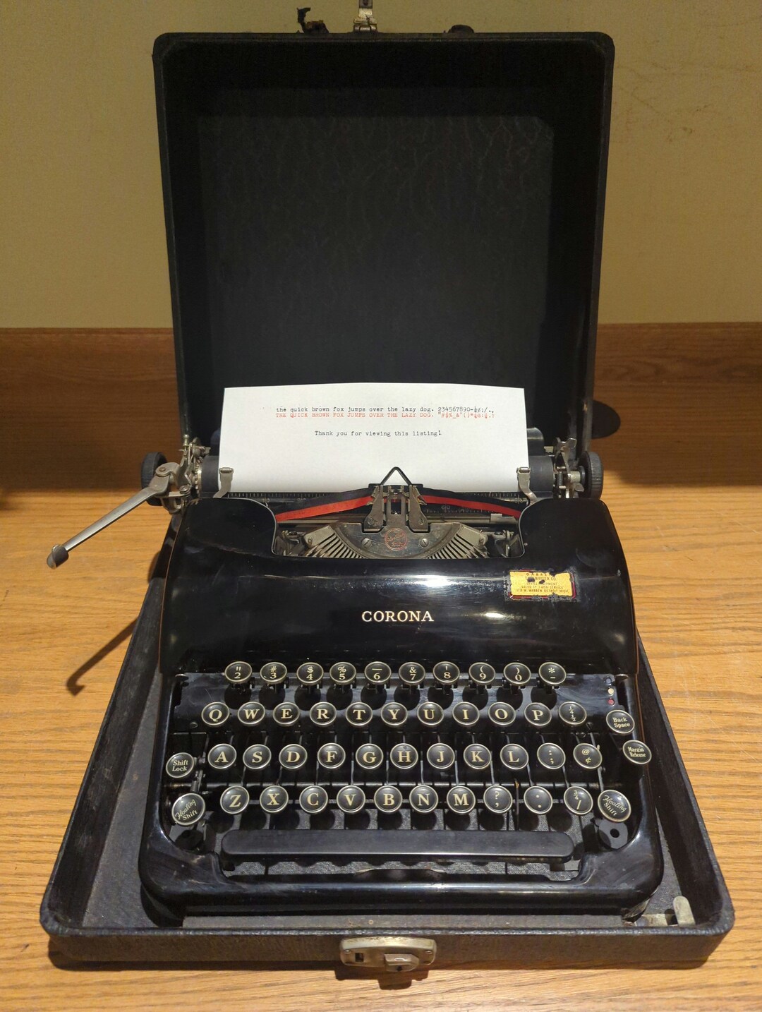 1938 Glossy Black Corona Standard Speedline Series 2C Portable ...