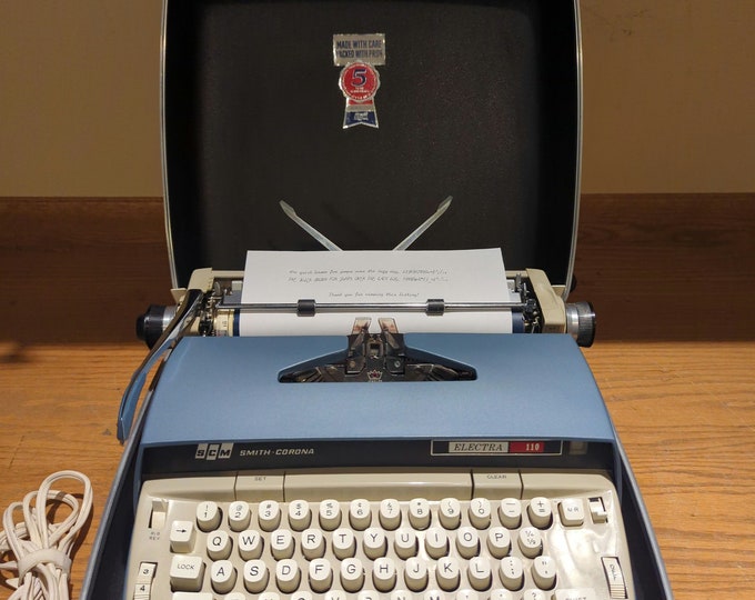 Cursive! 1960's Blue Smith Corona Electra 110 Portable Electric ...