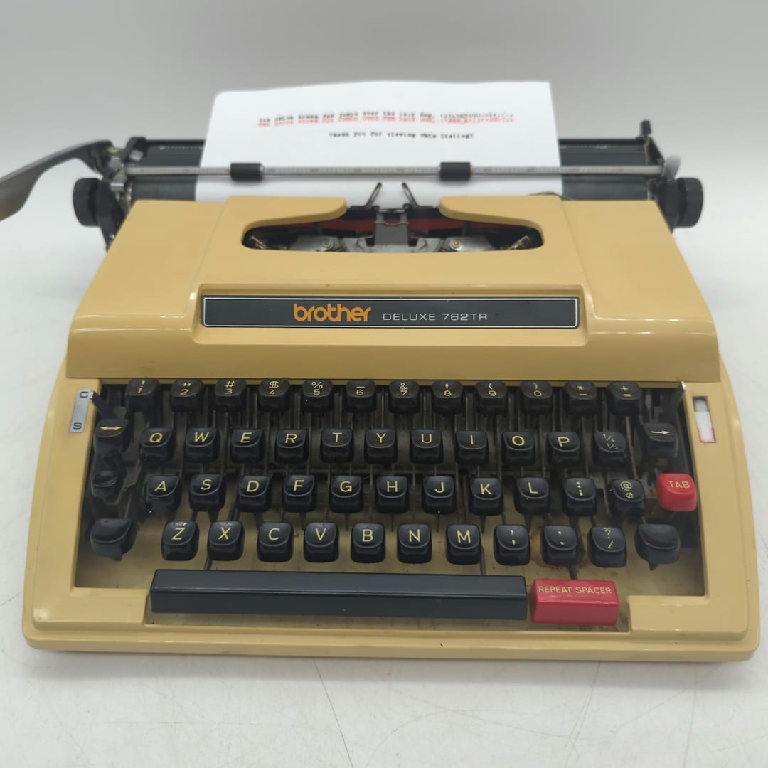 1975 Yellow Brother Deluxe 762TR Portable Manual Typewriter With ...