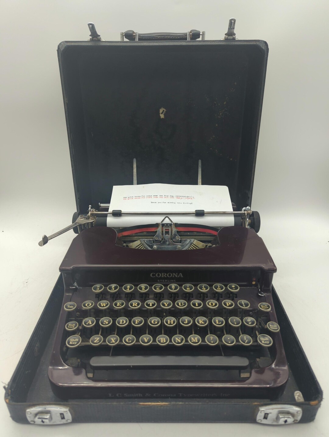 1936 Burgundy Red Smith Corona Sterling Flat Top Portable Manual ...