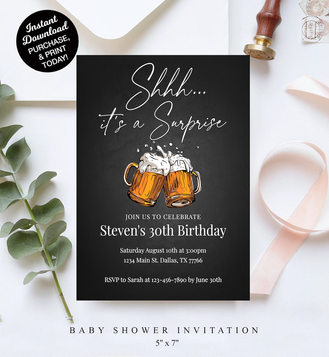 EDITABLE, Beer Surprise Birthday Party Invitation, 30th 40th 50th Adult ...