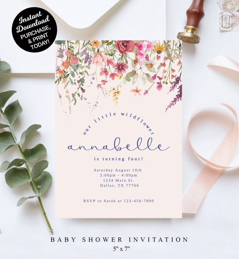 Wildflower Birthday Party Invitations | Printable Instant Download ...