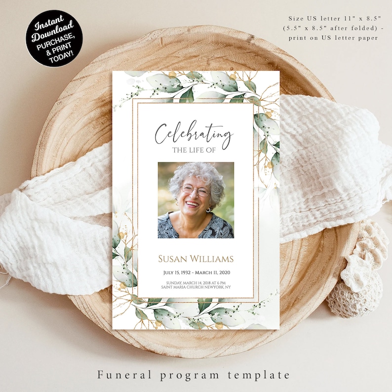 Editable Funeral Program Template, Funeral Memorial, Greenery Order of ...