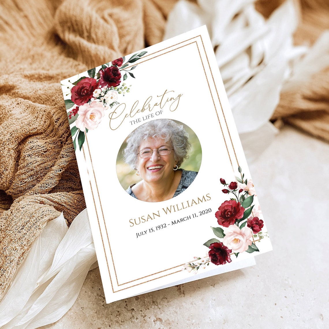 Editable Funeral Program Template, Memorial Service Template, Red and ...