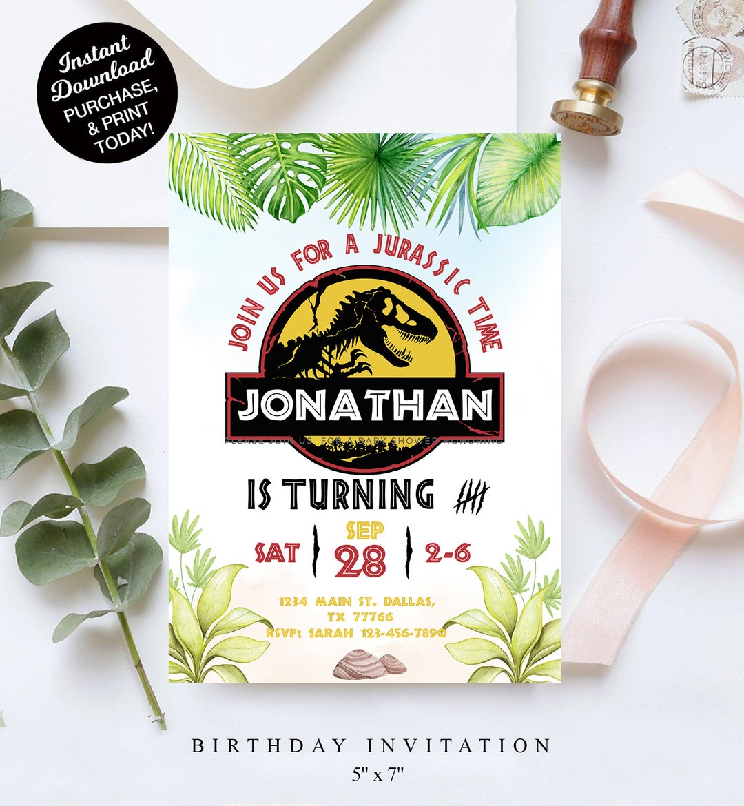 Jurassic Birthday Invite Template, Dinosaur Park Birthday Invite, Instant Download Dino ...