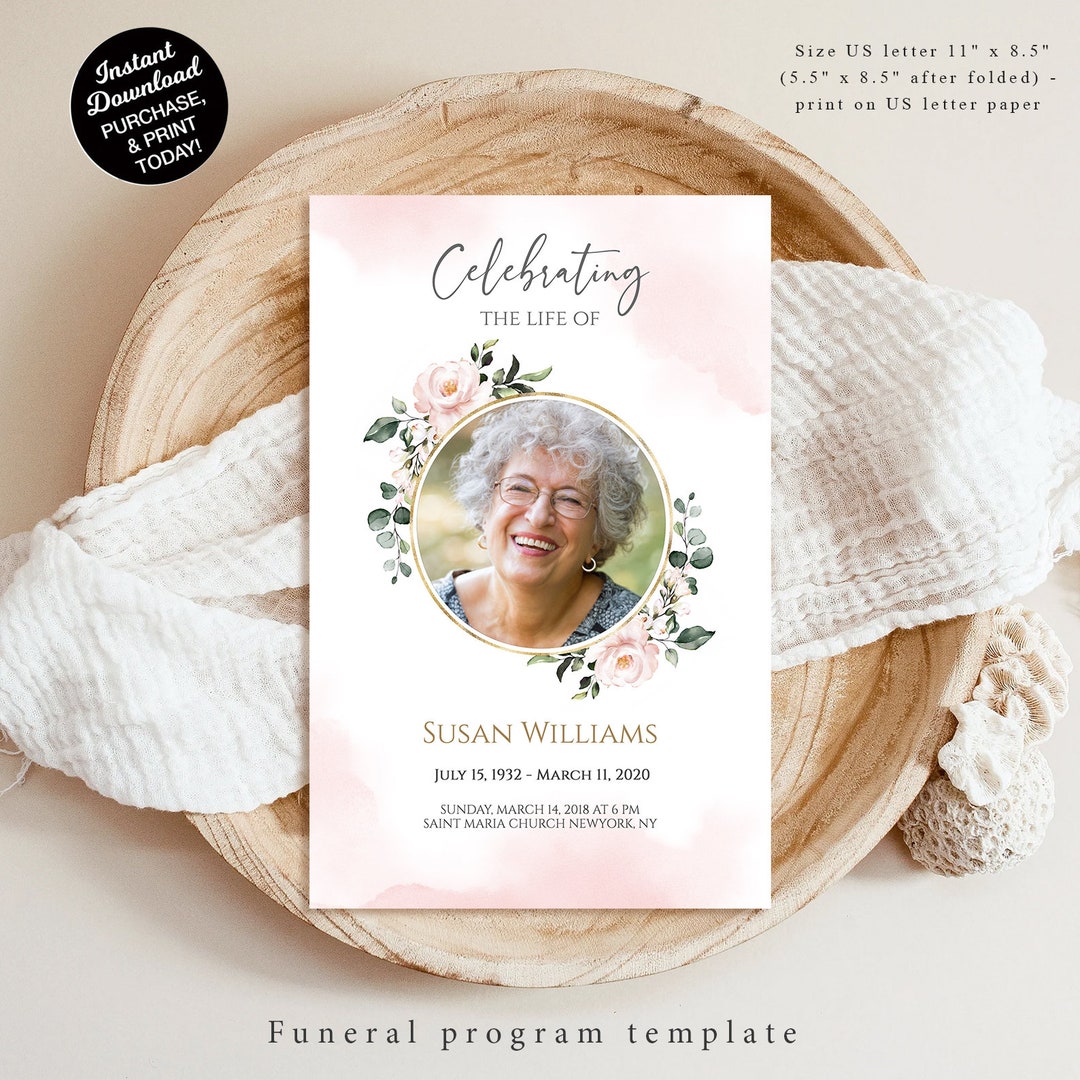 Minimalist Funeral Program Template, Simple Funeral Memorial Program ...