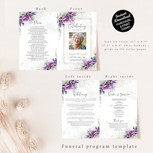 Editable Funeral Program Template, Memorial Service Template, Obituary ...