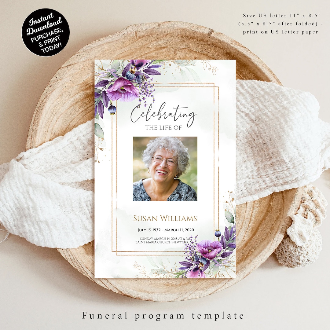 Editable Funeral Program Template, Memorial Service Template, Obituary ...