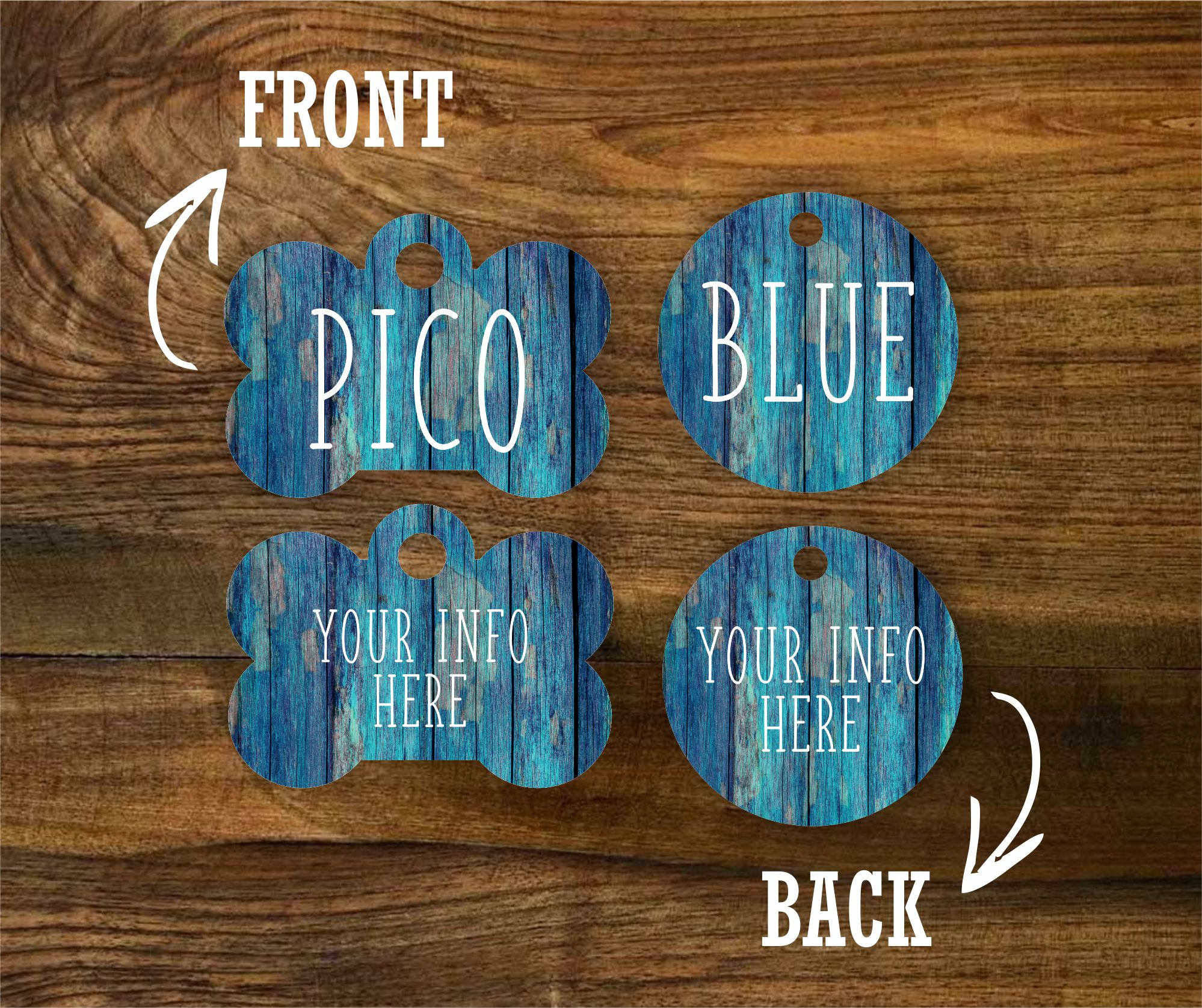 Blue Distressed Wood Dog Tag Double Sided Customized Dog Tag - Etsy
