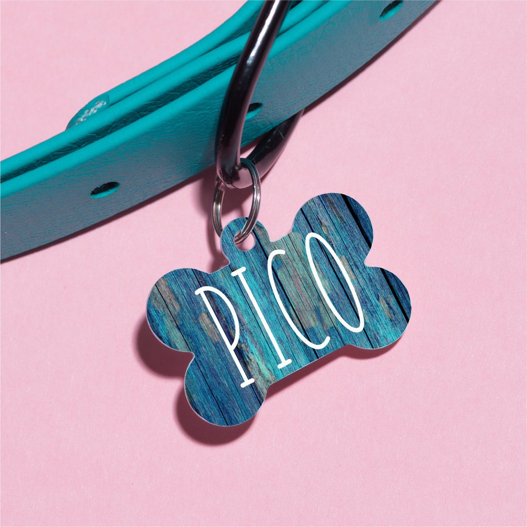 Blue Distressed Wood Dog Tag Double Sided - Customized Dog Tag - Custom ...