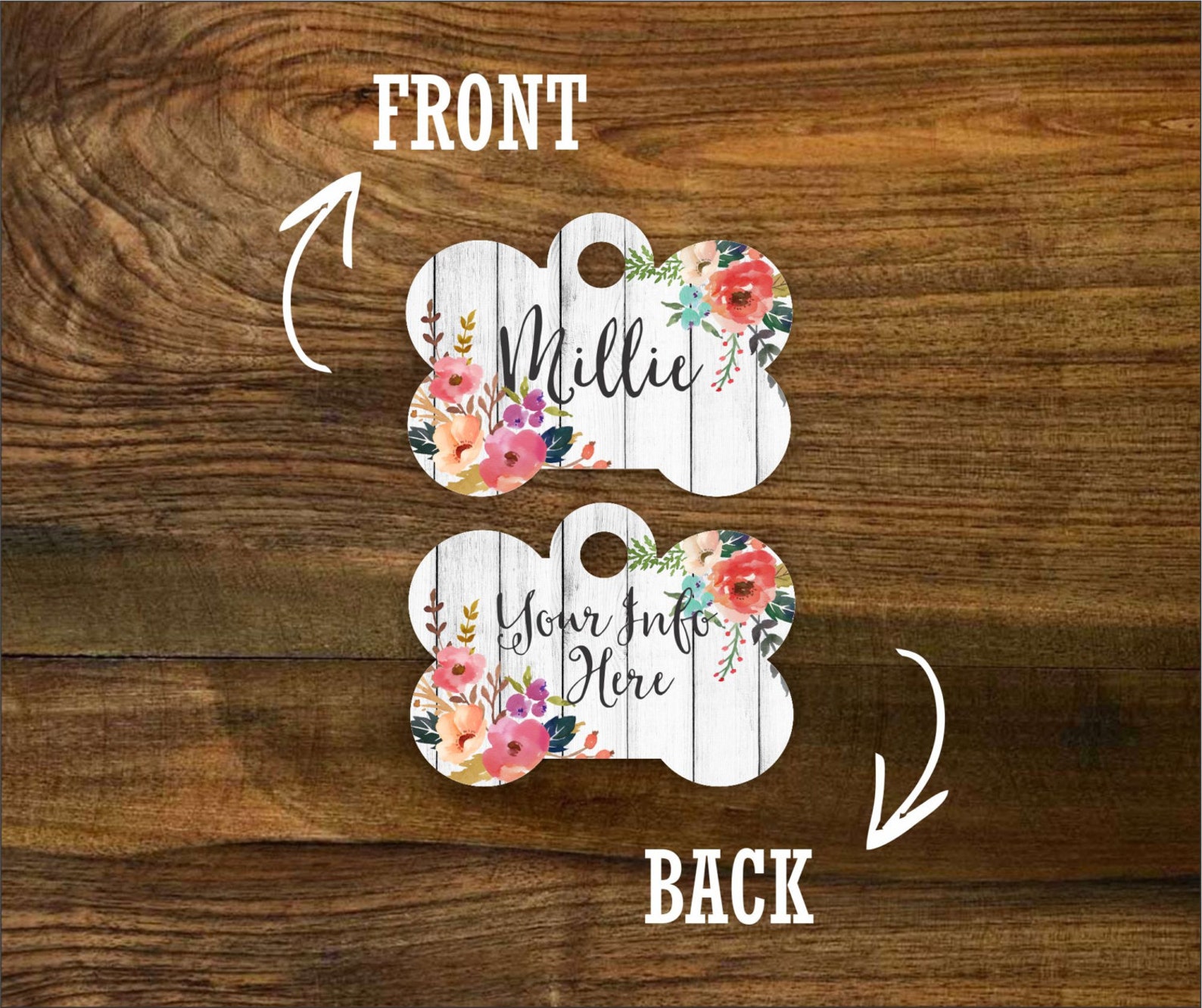 Watercolor Flowers Dog Tag Double Sided Customized Dog Tag - Etsy