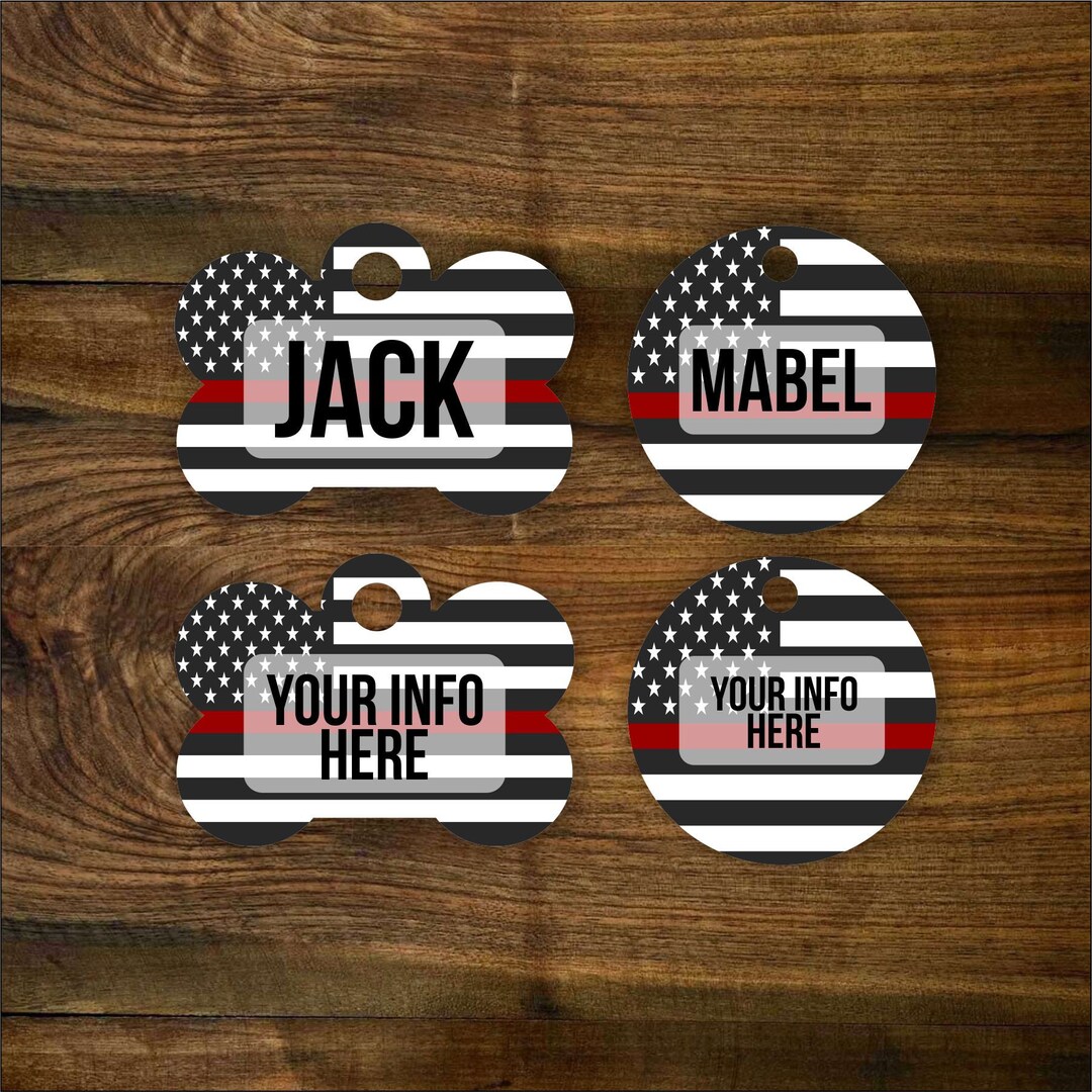 Red Line Flag Dog Tag Double Sided - Customized Dog Tag - Custom Dog ...