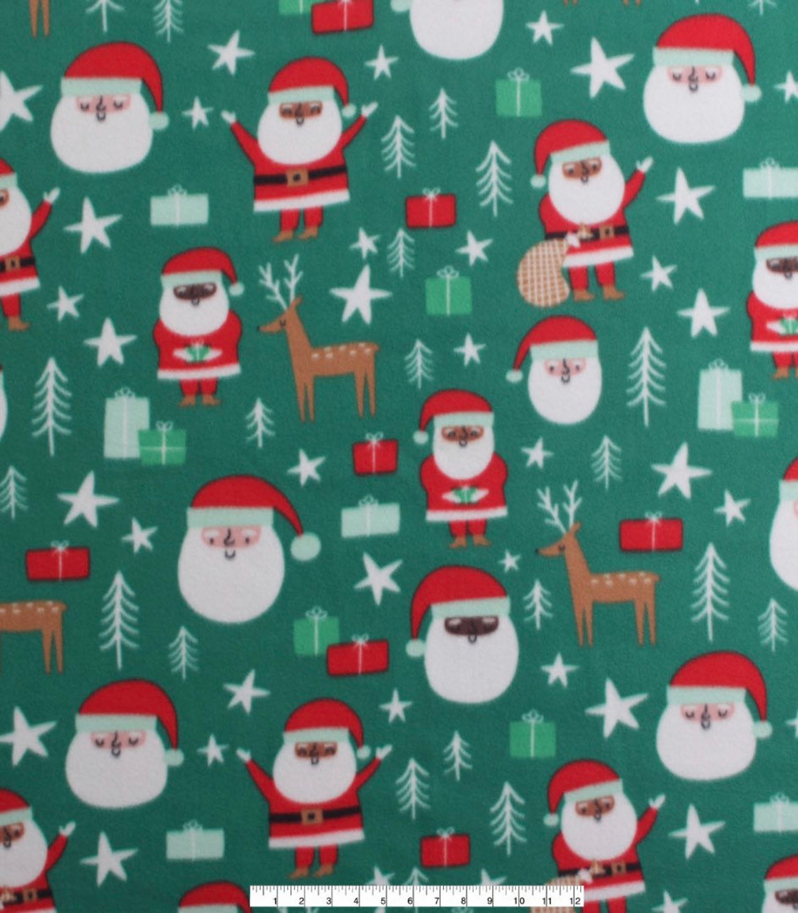Santa and Reindeer Christmas Fleece Fabric by the Yard - Etsy