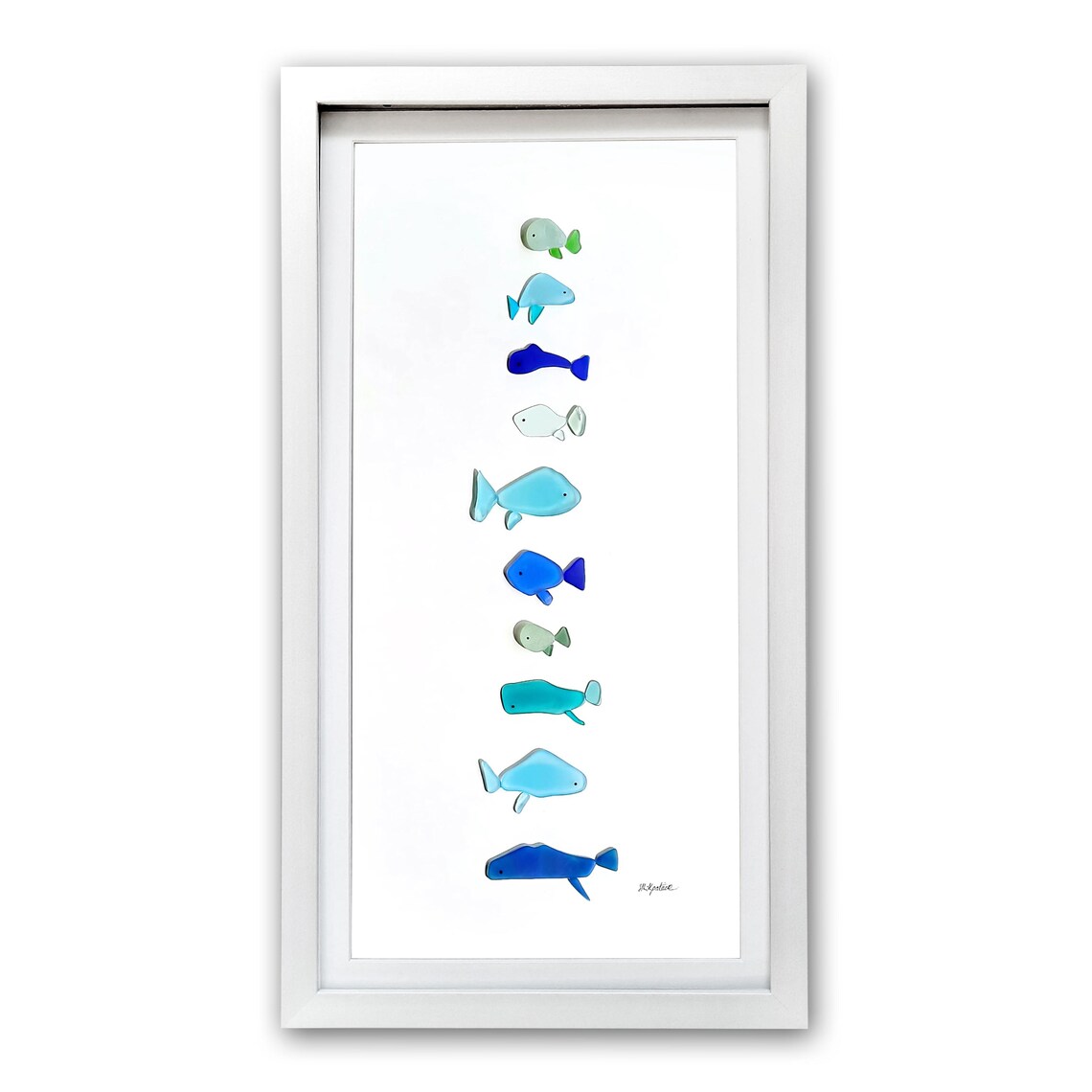 Sea Glass Fish Art: Handmade Framed Coastal Vertical Wall Decor - Etsy