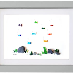 Sea Glass Art - Rainbow Fish - Seaglass Picture - Framed Handmade ...