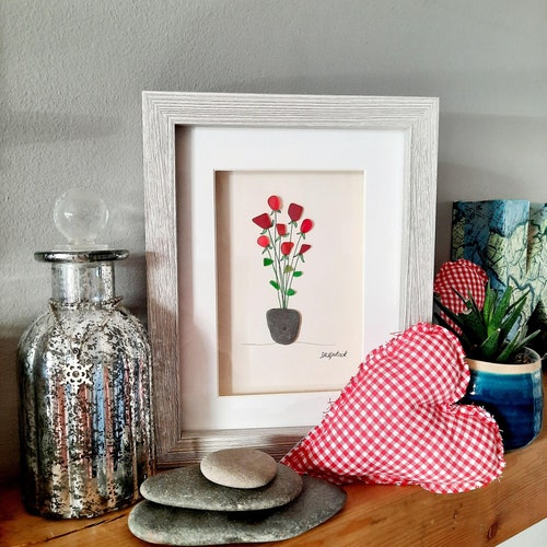 Pebble Art And Sea Glass Picture Framed Unique Handmade Etsy