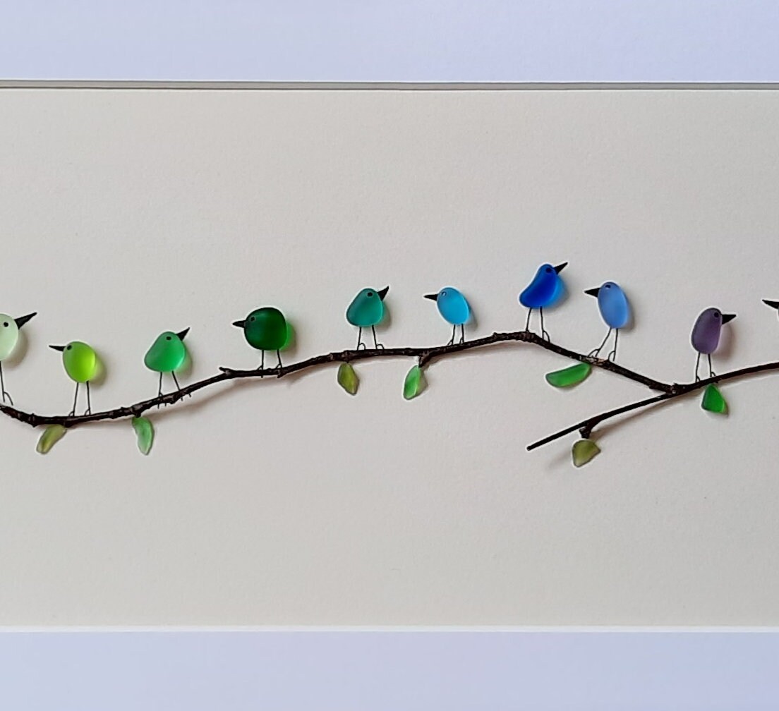 Sea Glass Art Panoramic Rainbow Birds Sea Glass & - Etsy