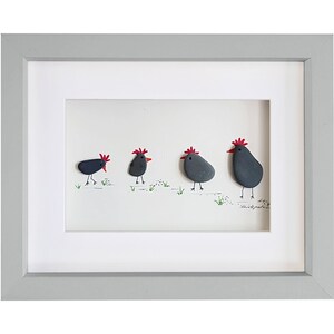 Black Hens Chickens - Pebble Art & Sea Glass Picture - Framed Unique ...