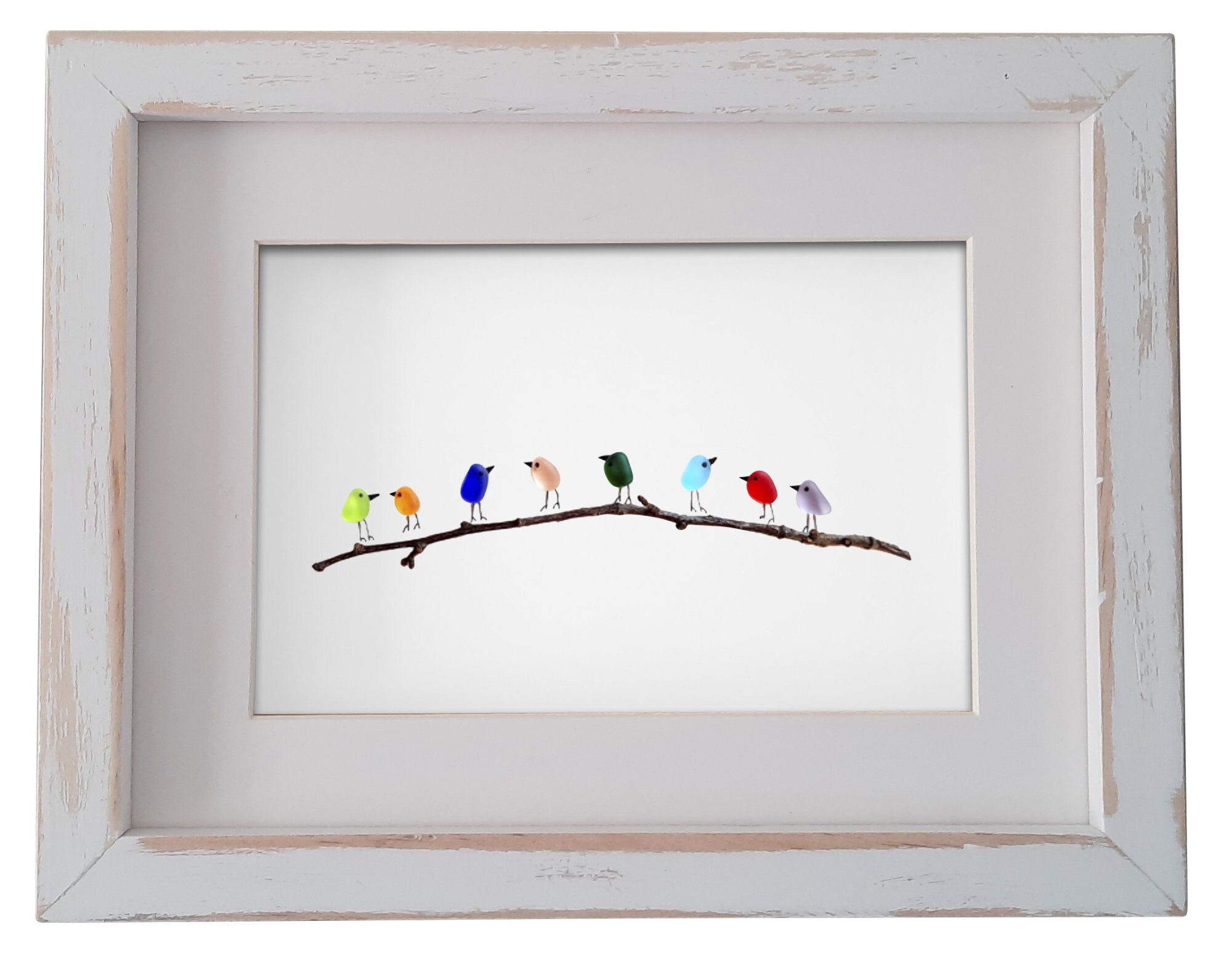 Rainbow Birds on Branch Sea Glass & Driftwood Picture - Etsy