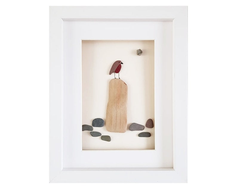 Pebble Art And Sea Glass Picture Framed Unique Handmade Robin Etsy