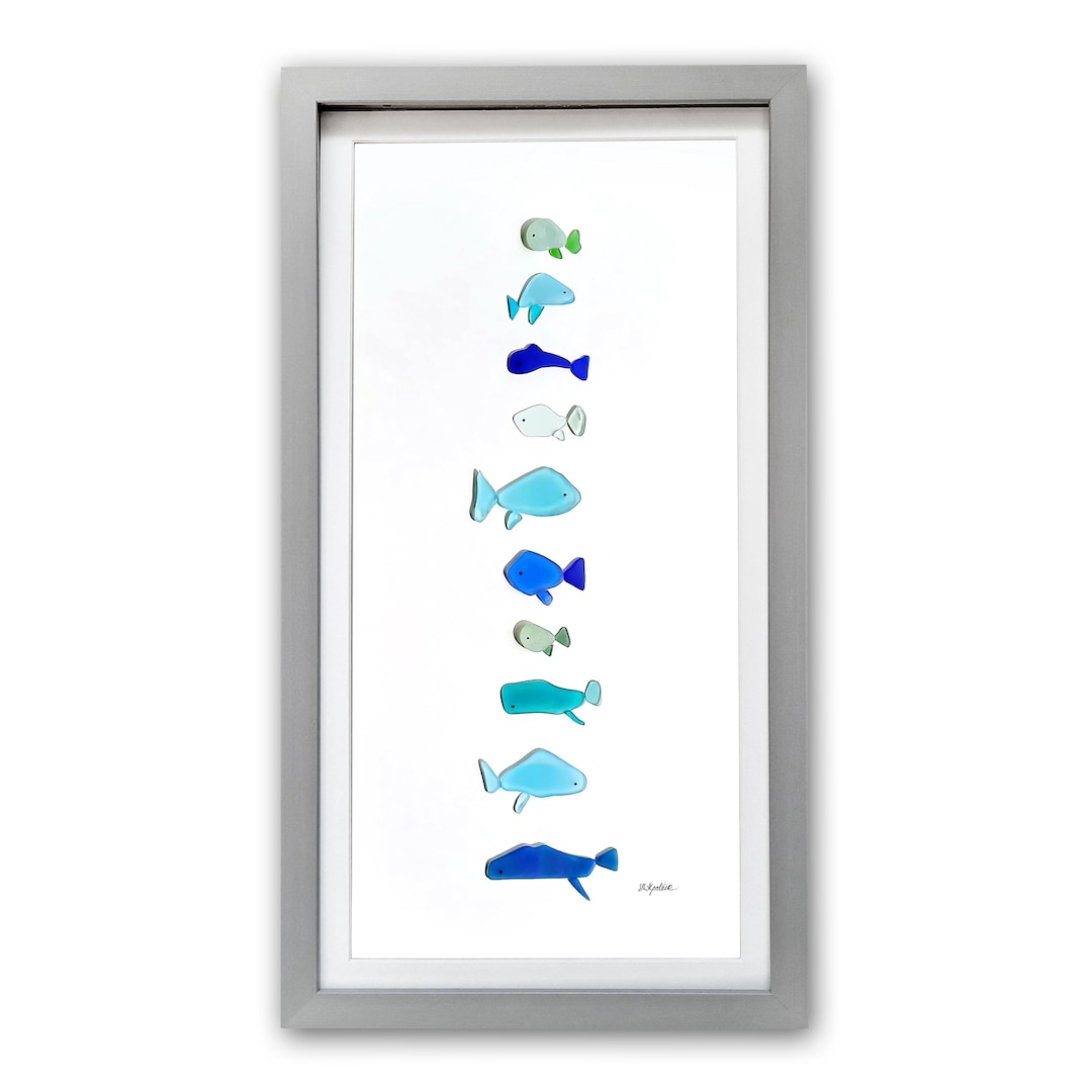 Sea Glass Fish Art: Handmade Framed Coastal Vertical Wall Decor - Etsy