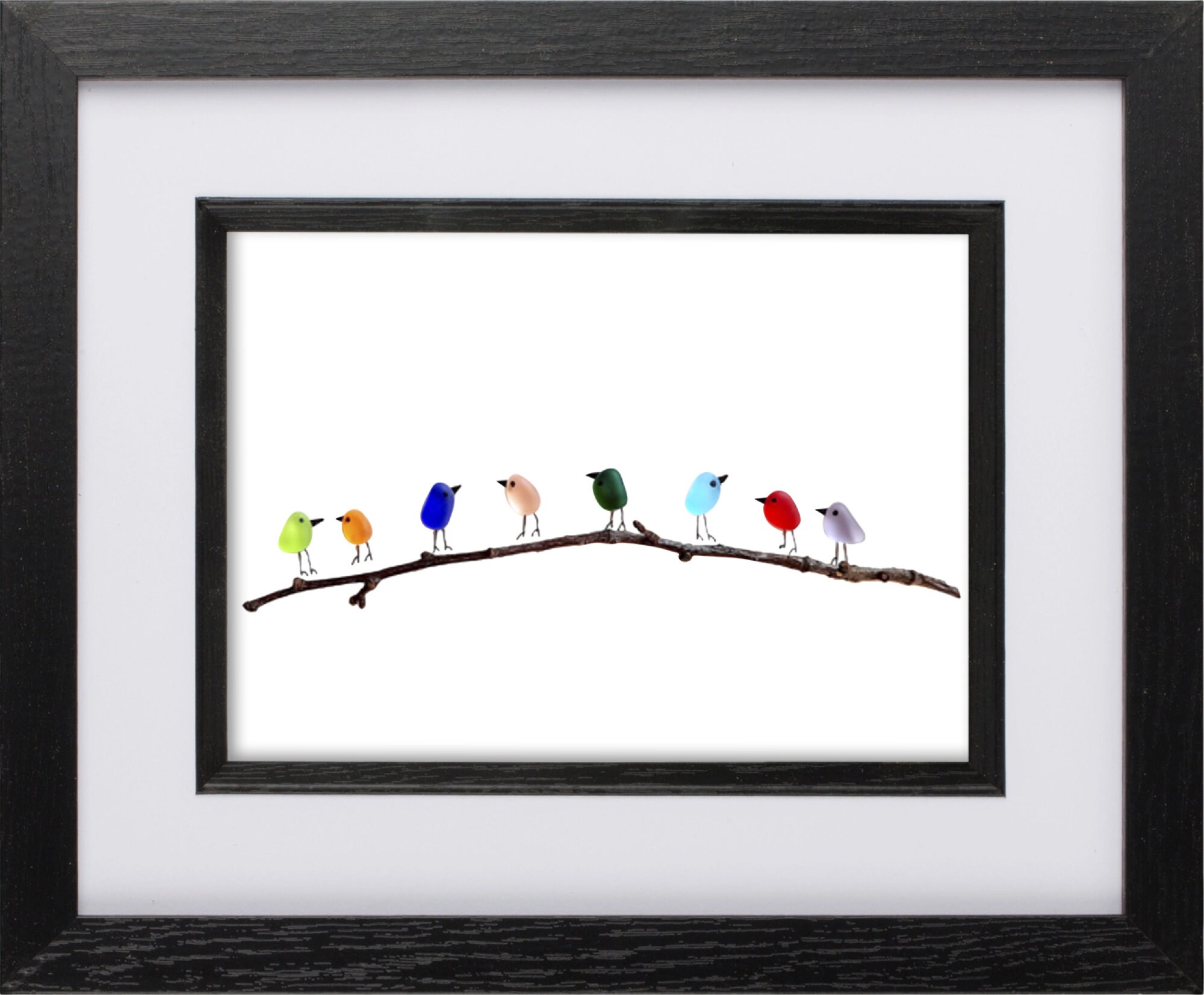 Rainbow Birds on Branch Sea Glass & Driftwood Picture - Etsy