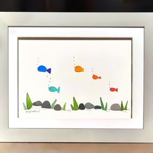 Sea Glass Art - Rainbow Fish - Seaglass & Pebble Picture - Framed ...