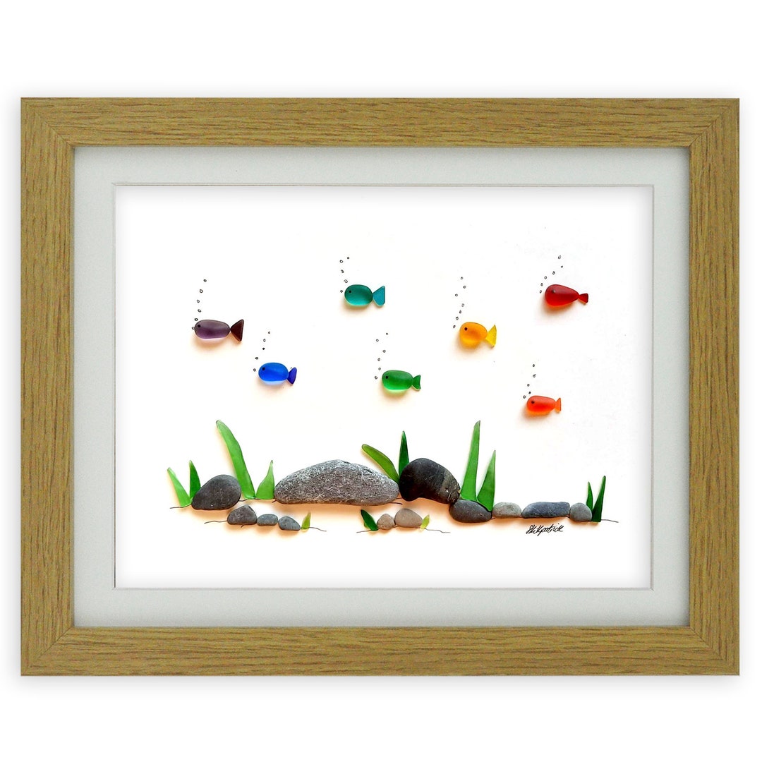 Sea Glass Art - Rainbow Fish - Seaglass & Pebble Picture - Framed ...