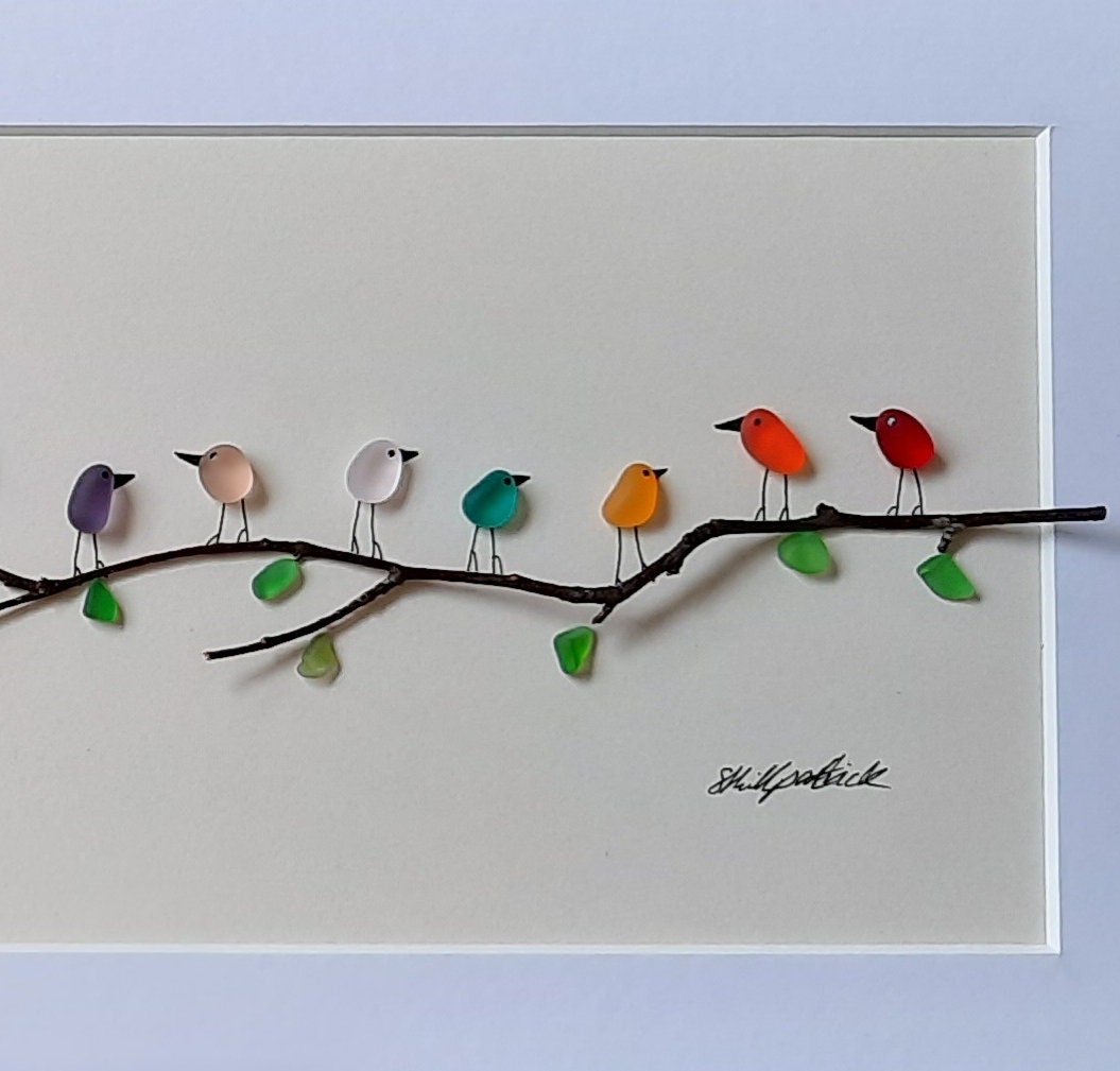 Sea Glass Art Panoramic Rainbow Birds Sea Glass & - Etsy