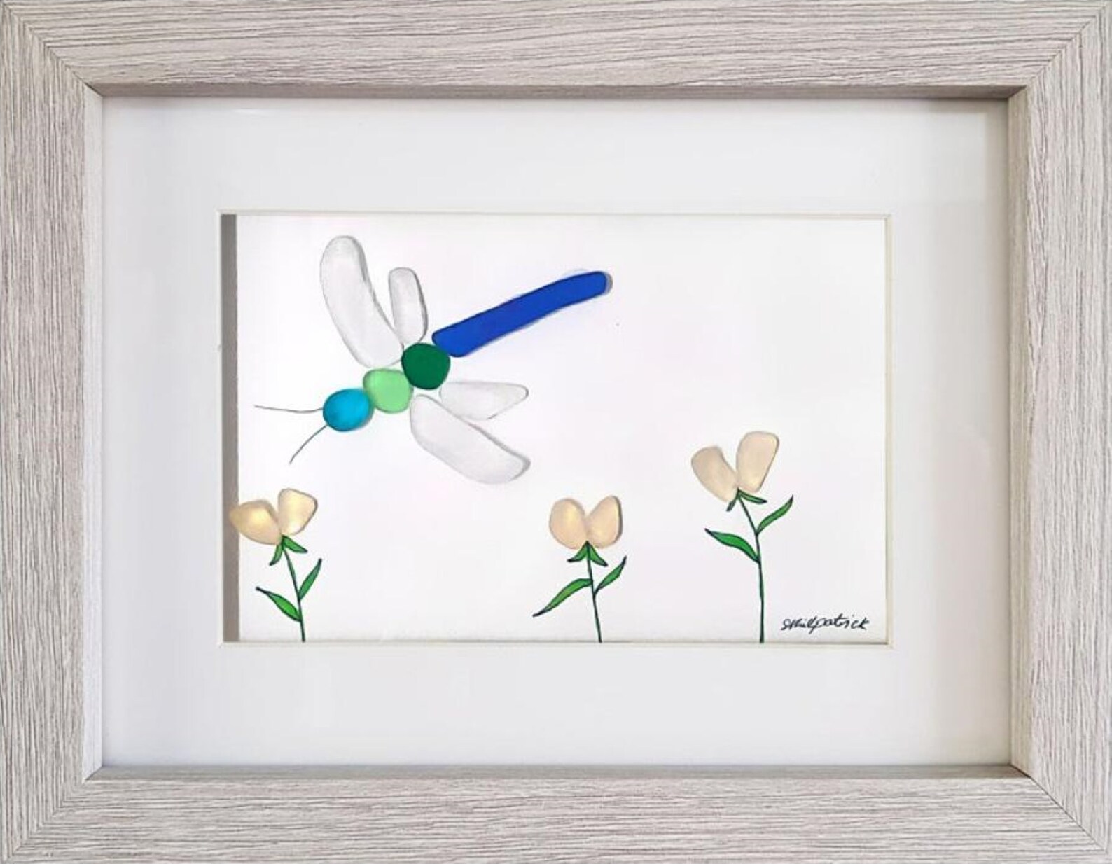Dragonfly Unique Pebble Art & Sea Glass Picture Framed - Etsy