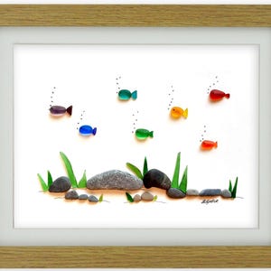 Sea Glass Art - Rainbow Fish - Seaglass Picture - Framed Handmade ...