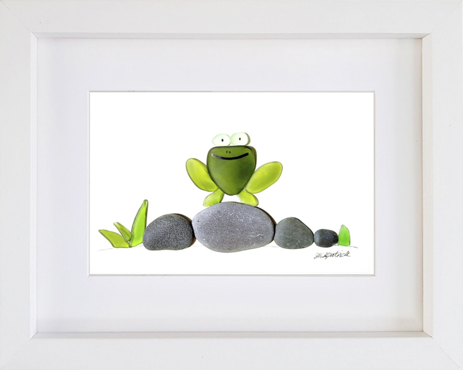 Happy Frog Unique Pebble Art & Sea Glass Picture Framed - Etsy
