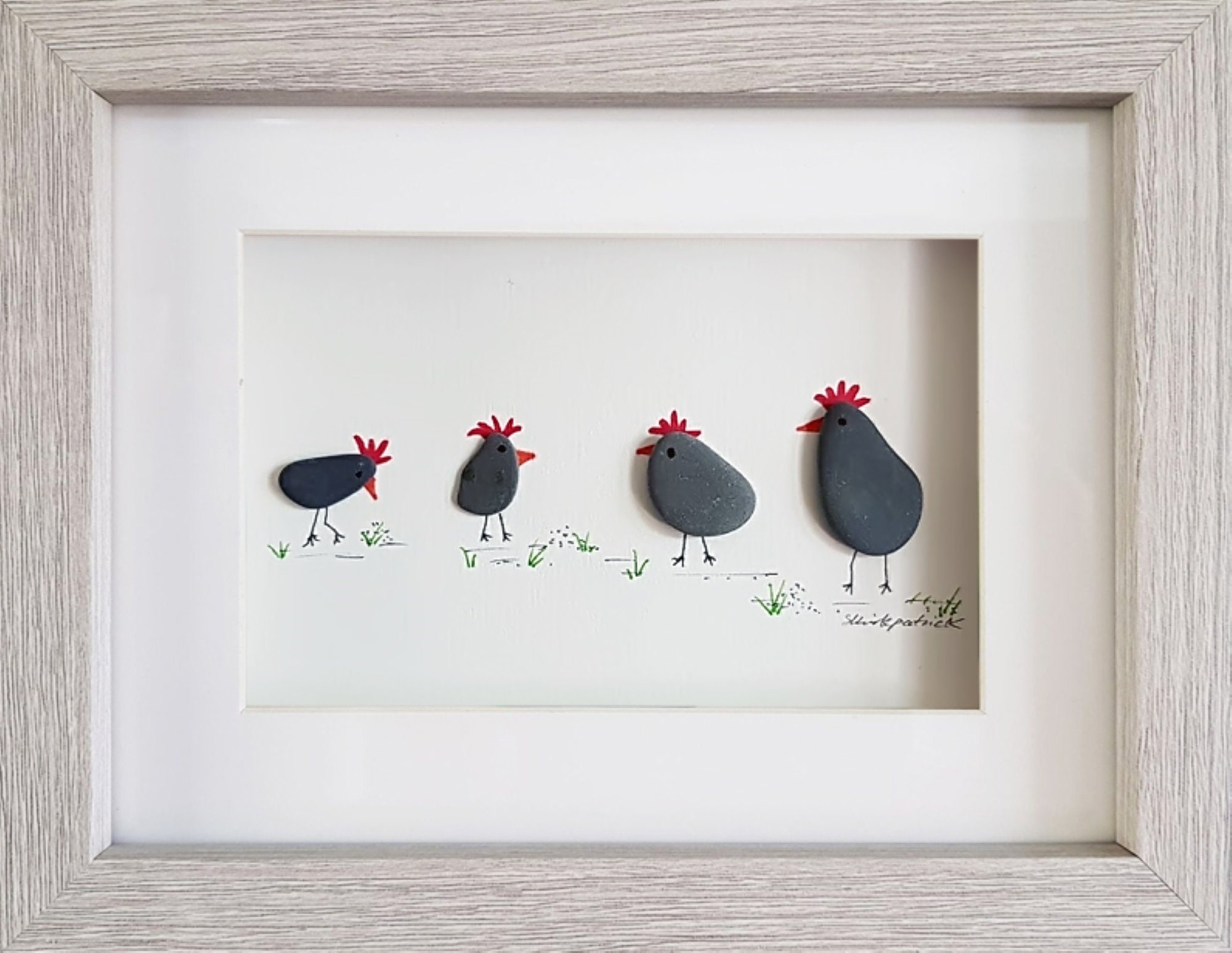 Black Hens Chickens Pebble Art & Sea Glass Picture Framed - Etsy UK